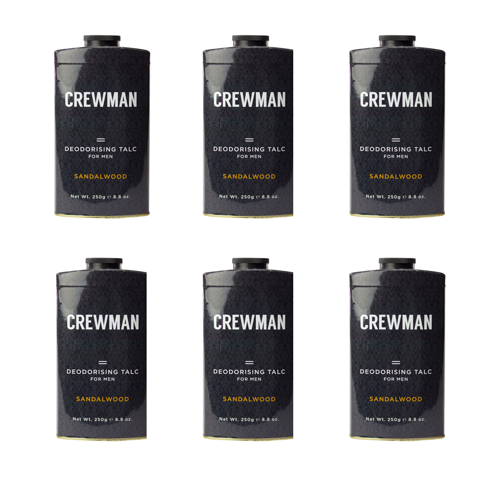 6-Pack of Crewman Mens 250g Sandalwood Talc Powder - Value Pack