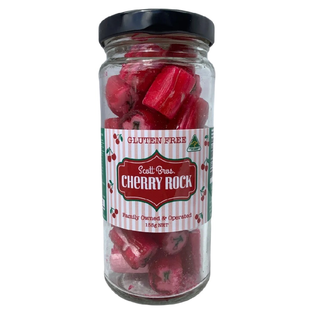 Scott Bros Candy Vintage Cherry Rock Boiled Sweets Jar 155g Aust Made ...